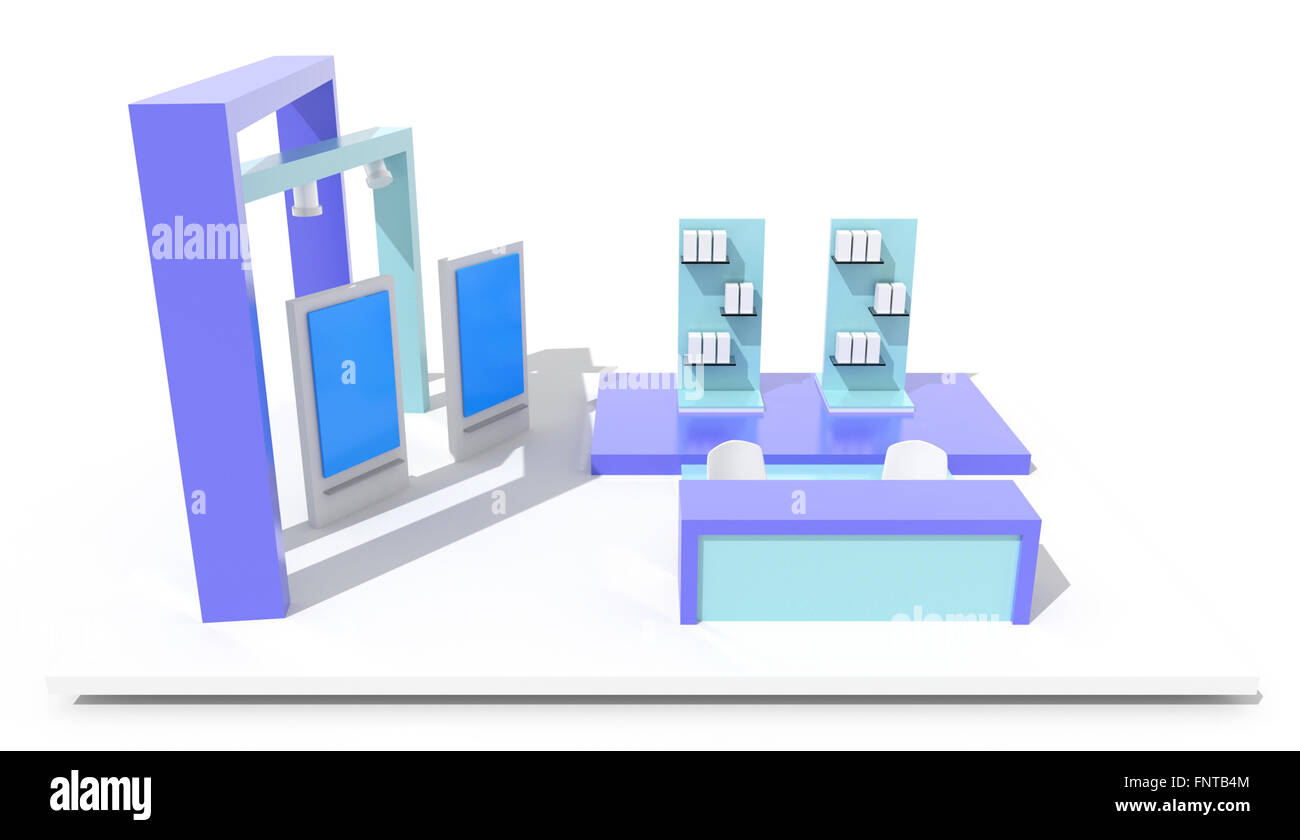 Blank and empty trade kiosk on white, original design, 3d illustration ...