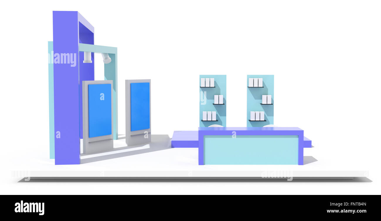 Blank and empty trade kiosk on white, original design, 3d illustration ...