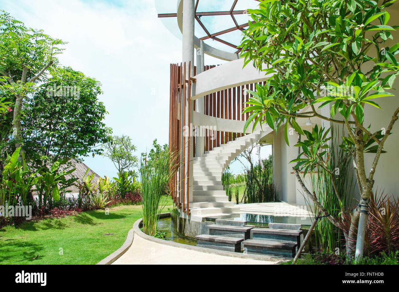 White spiral staircase overlooking the street. Stock image Stock Photo ...