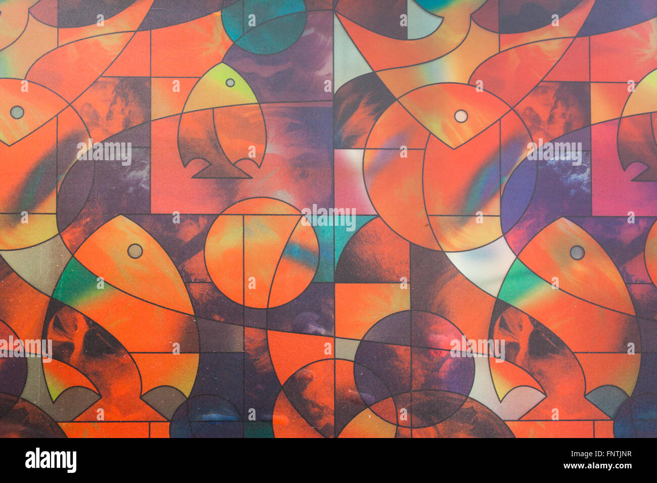 Multicolor of glass window polygonal and fish Stock Photo - Alamy