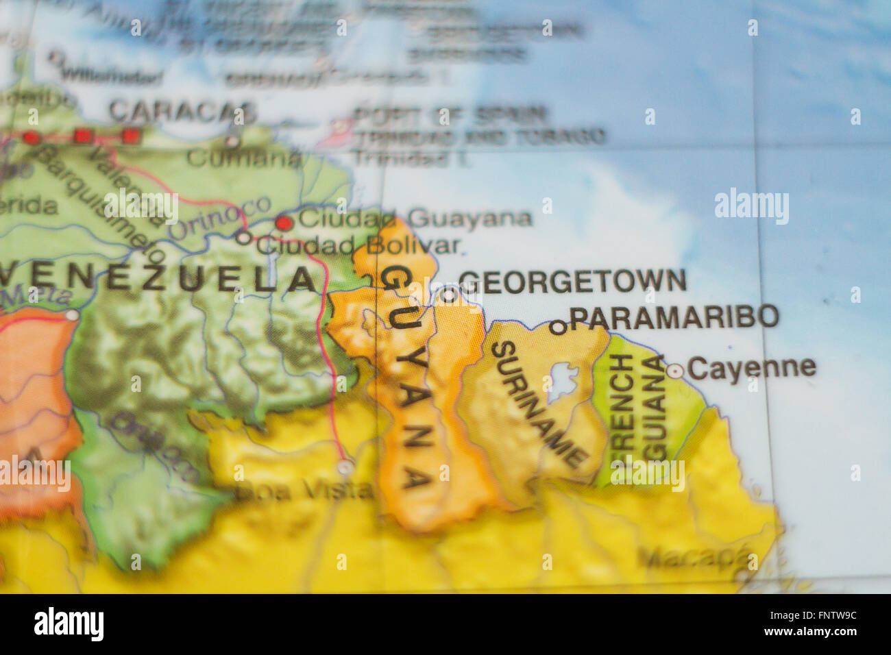 Beautiful photo of a map of Guyana and the capital Georgetown Stock Photo - Alamy