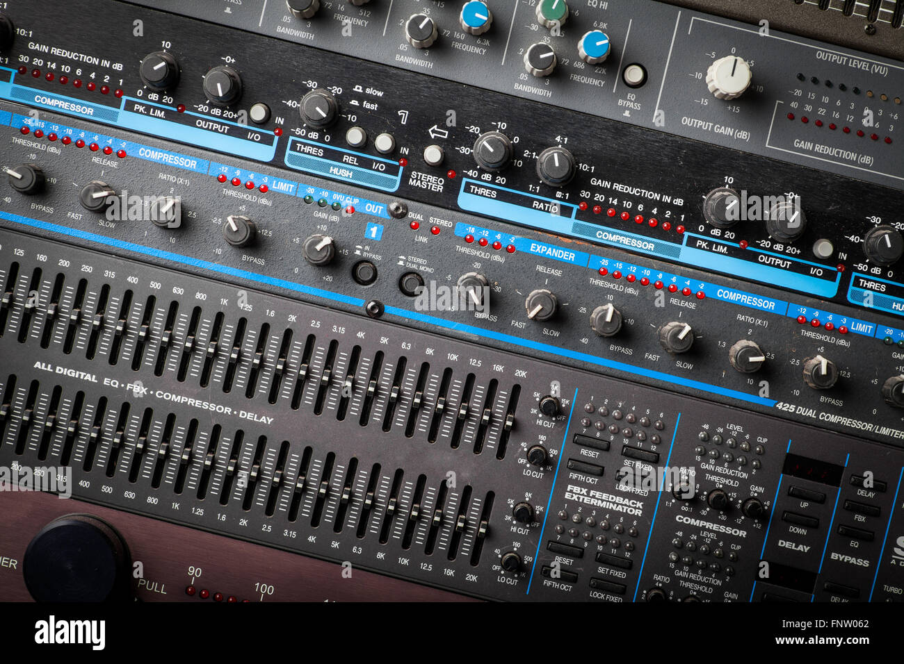 Color image of many buttons in a sound recording studio Stock Photo - Alamy