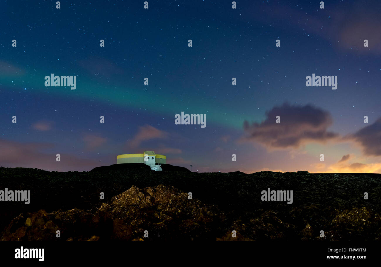 The Northern Lights over the water tower near the Northern Lights Hotel ...