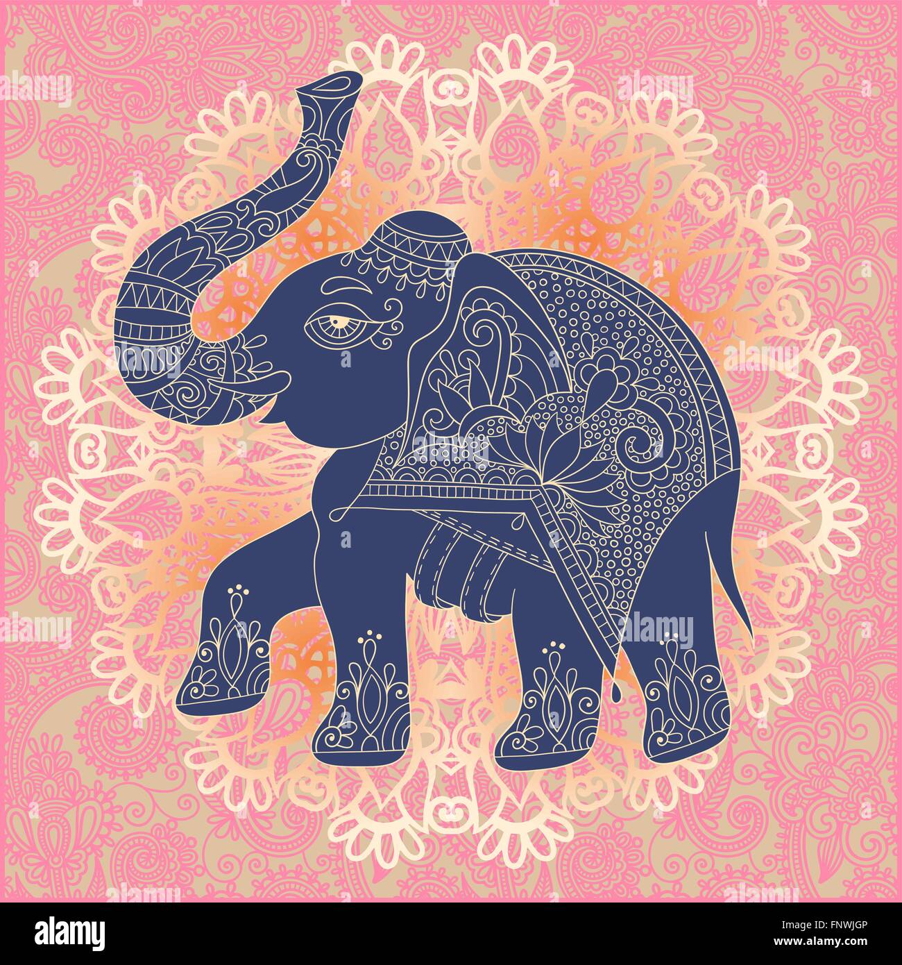 original indian pattern with elephant for invitation Stock Vector Image ...