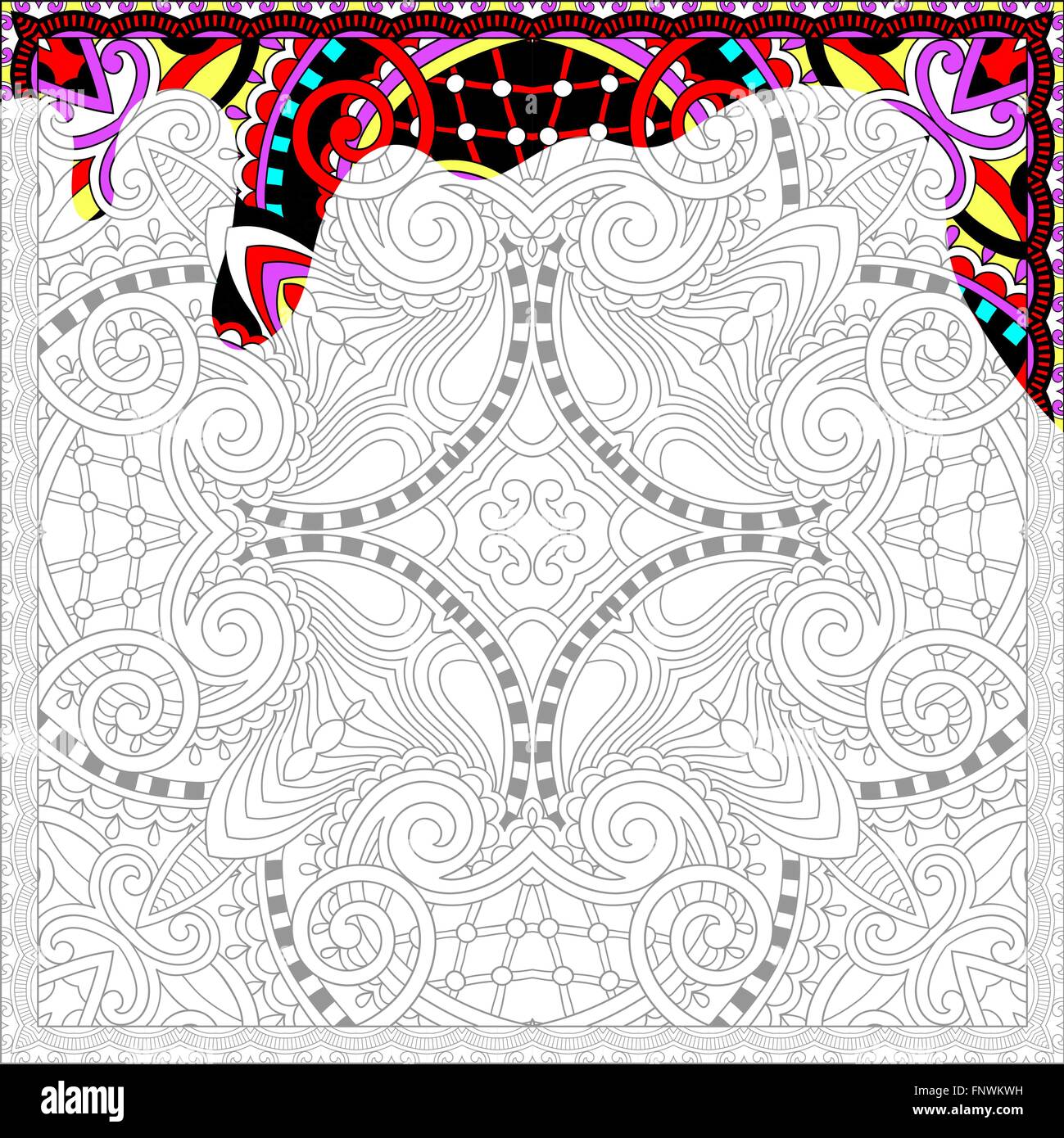 unique coloring book square page for adults - floral authentic c Stock ...