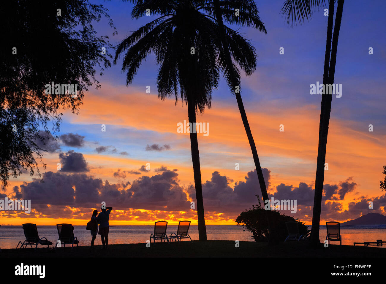 Sunset at Meridien Hotel on the island of Tahiti, French Polynesia ...