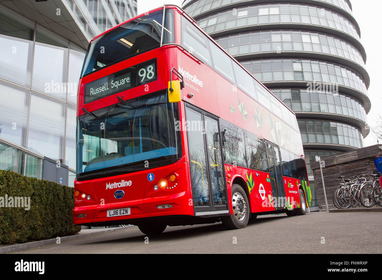 The world's first fully electric double decker London bus Stock Photo ...
