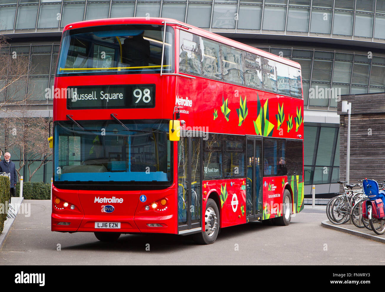 The world's first fully electric double decker London bus Stock Photo ...