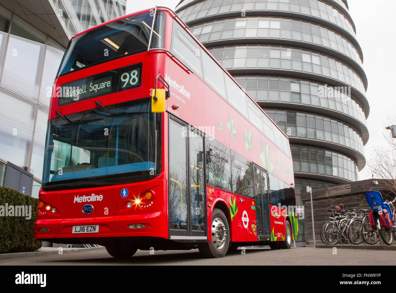 The world's first fully electric double decker London bus Stock Photo ...