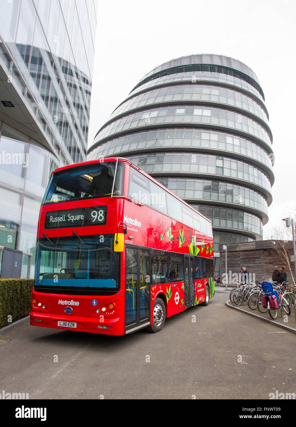 The world's first fully electric double decker London bus Stock Photo ...