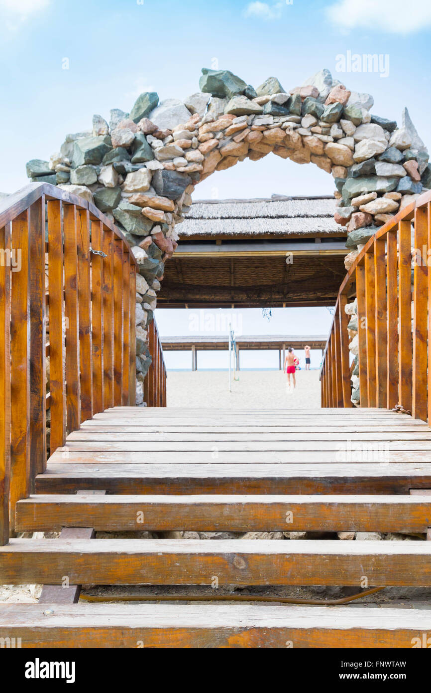 Wooden bridge in the rocks to the promenade by the black sea Stock ...