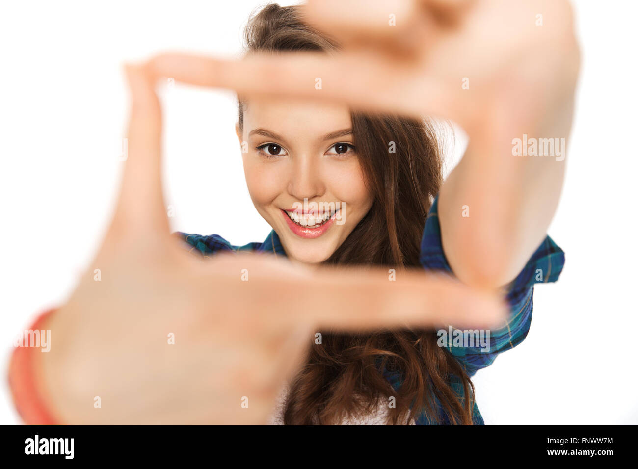 Woman making frame with fingers hi-res stock photography and images - Alamy