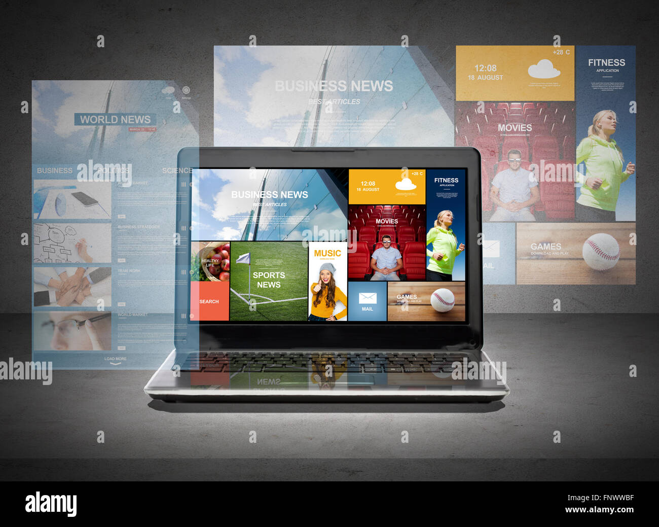 laptop computer with news web pages on screen Stock Photo - Alamy