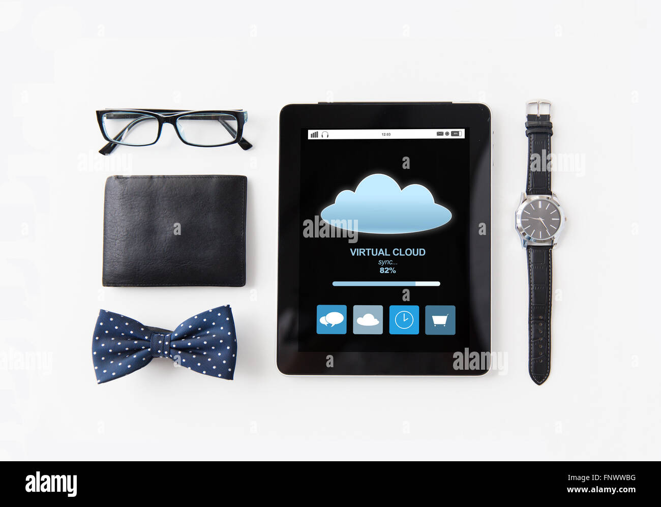 tablet pc with cloud computing and personal stuff Stock Photo - Alamy