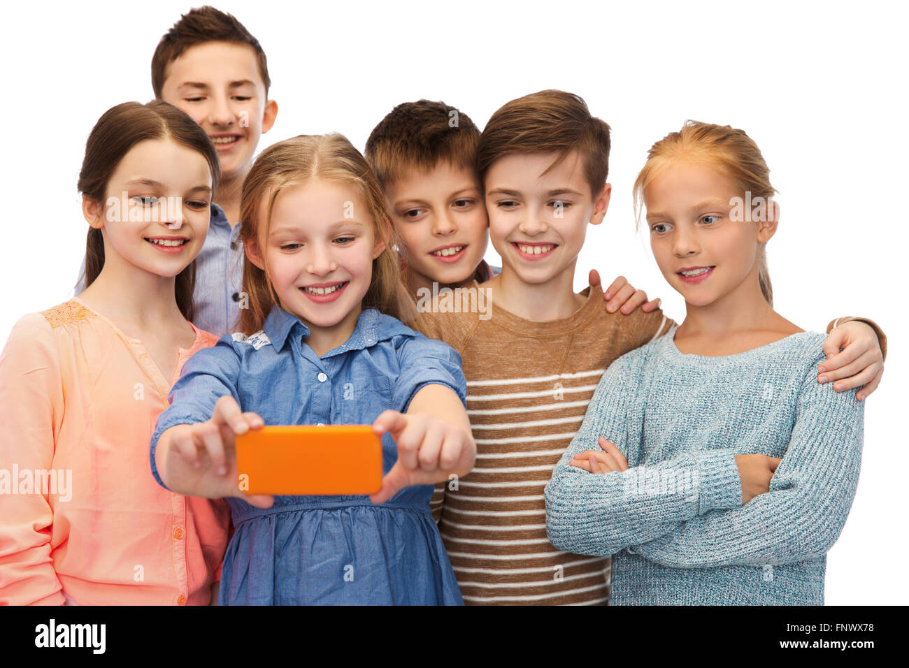 happy children talking selfie by smartphone Stock Photo - Alamy
