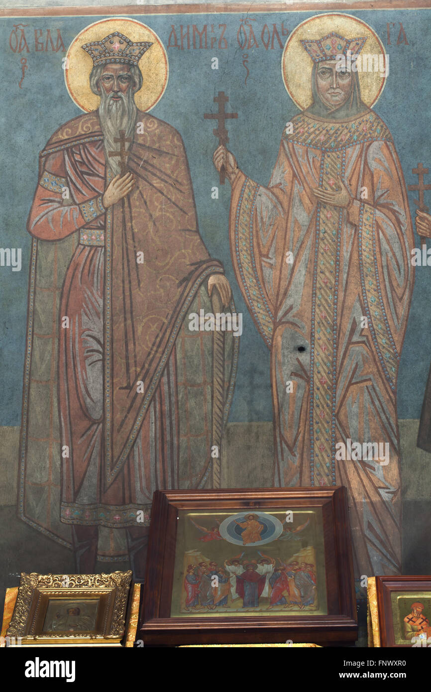 Saint Vladimir the Great and Saint Olga of Kiev. Mural painting by ...