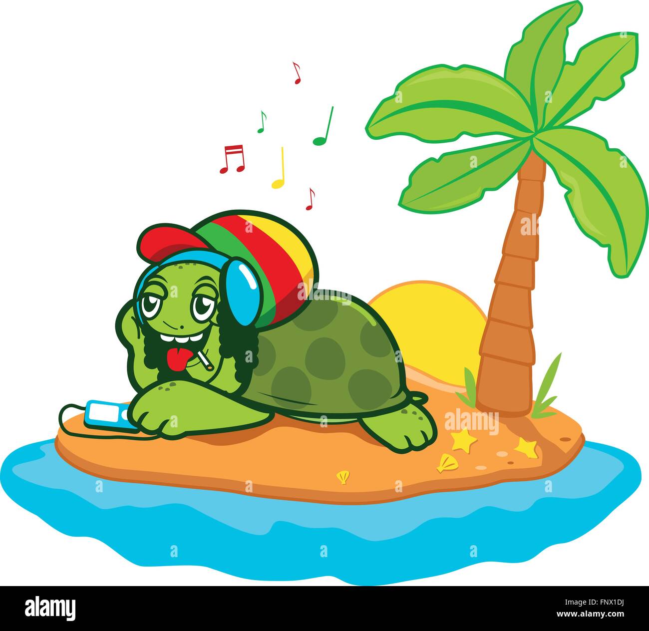 Sea turtle with dreadlocks relaxing while listening to music in a ...