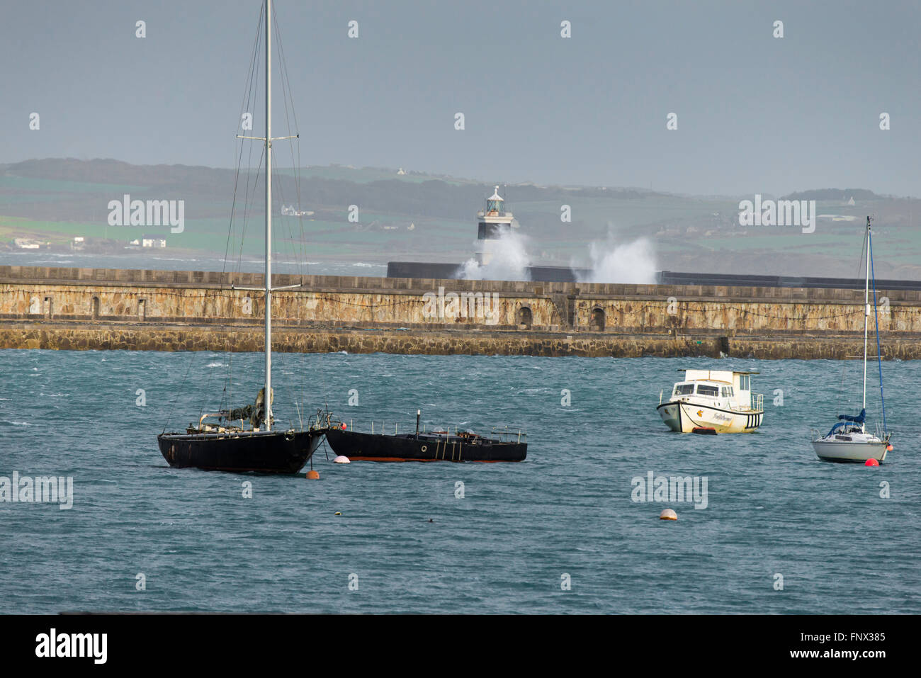 Holyhead Harbour breakwater Anglesey North Wales Uk Stock Photo - Alamy