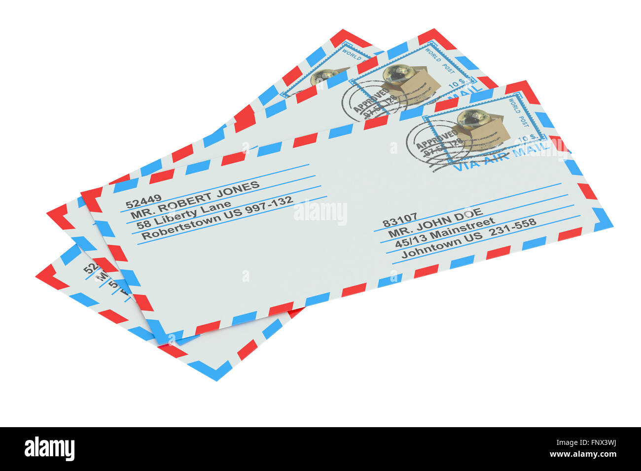set of paper airmail letters isolated on white background Stock Photo ...