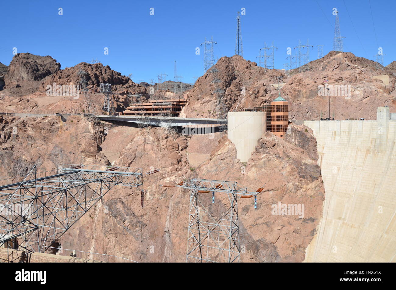 View of a component of the Hoover Dam facility on the border of Nevada ...