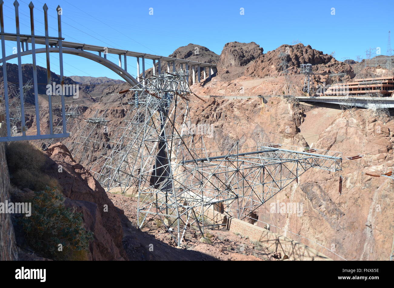 View of a component of the Hoover Dam facility on the border of Nevada ...