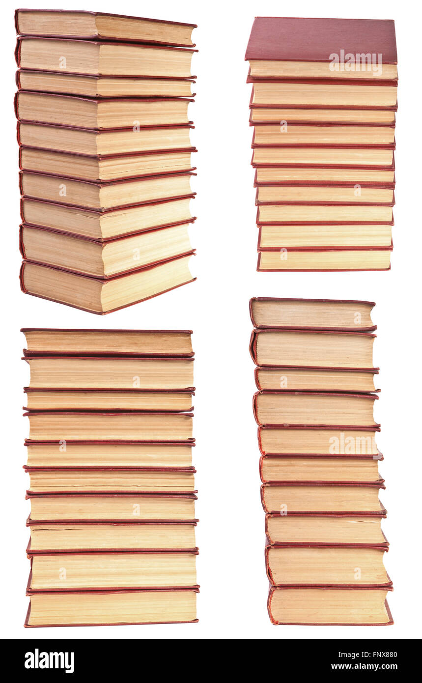 set stack of old books with yellowed pages isolated on white ba Stock ...