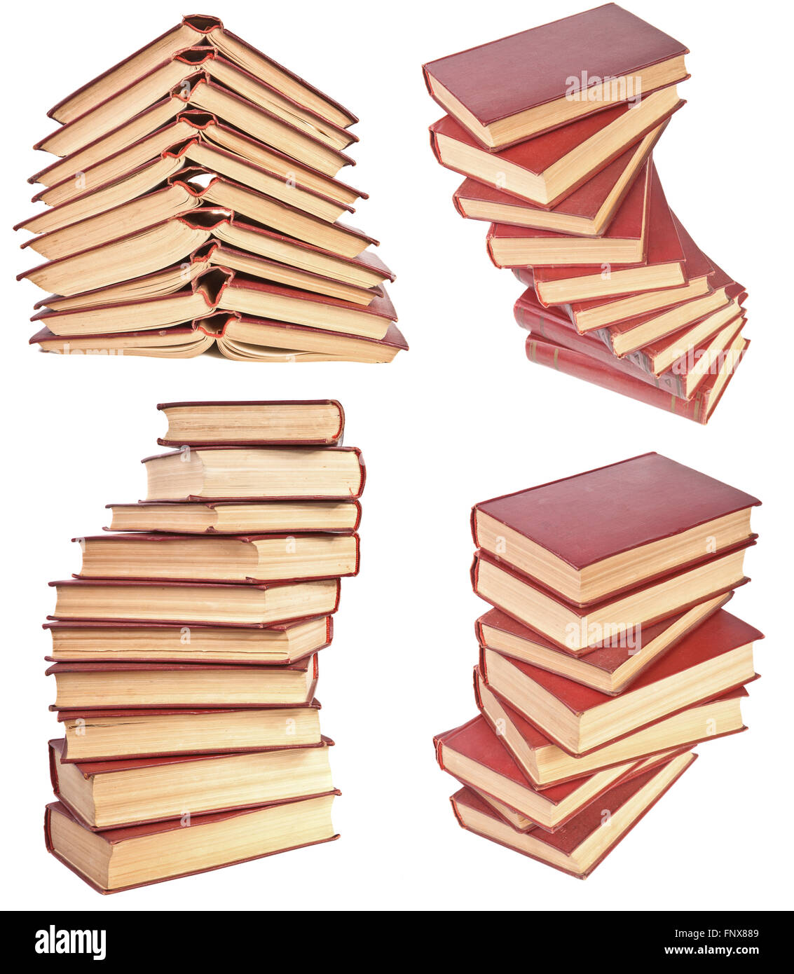 set stack of old books with yellowed pages isolated on white ba Stock ...
