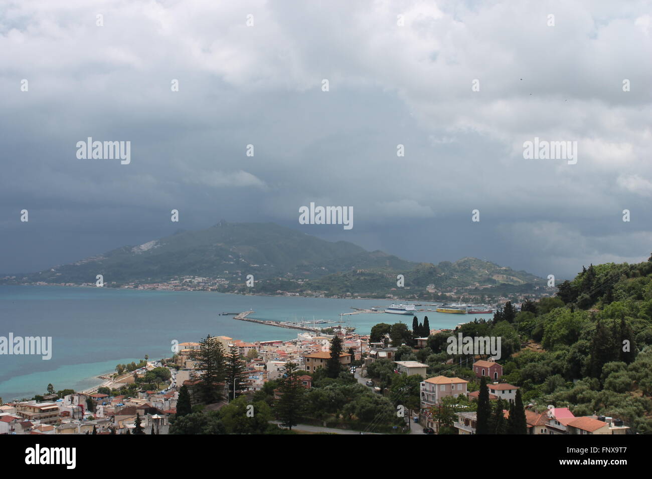 Zakynthos (Zante) town cityscape panorama of Greece city. Traveling ...