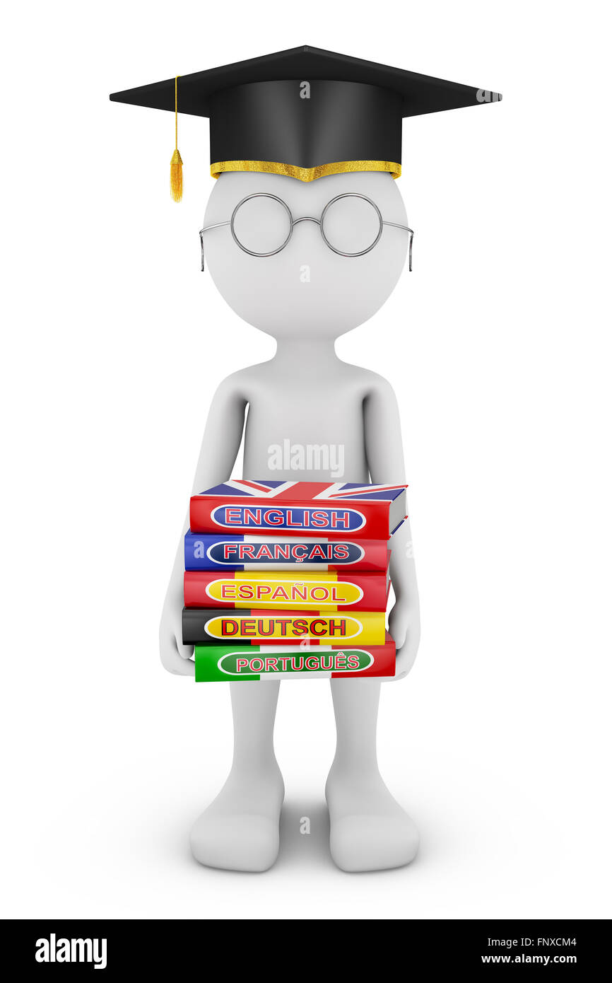 Man holds a stack of books on language learning Stock Photo - Alamy