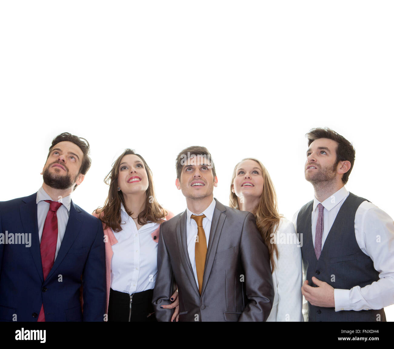 group of business people looking up to future Stock Photo - Alamy