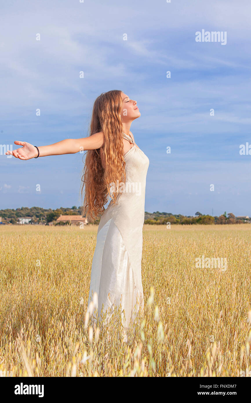 woman freedom peace summer nature Stock Photo - Alamy