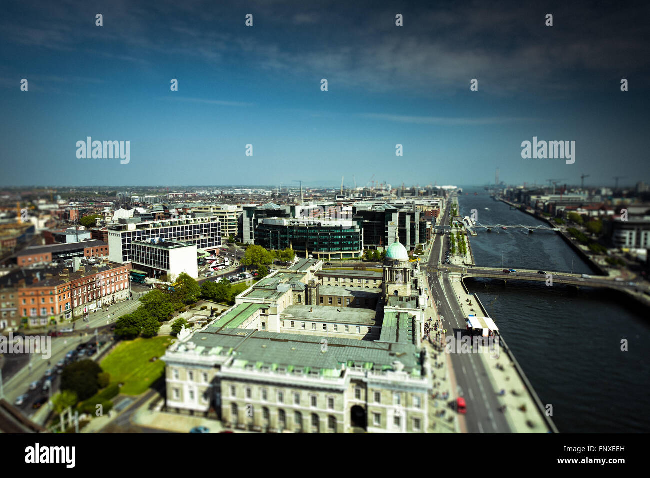 Aerial view of Docklands, Custom House, IFSC, Liffey, Busarus Stock ...