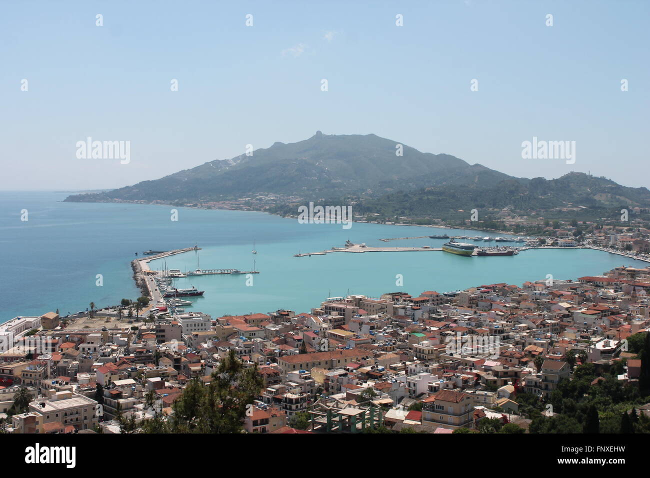Zakynthos (Zante) town cityscape panorama of Greece city. Traveling ...