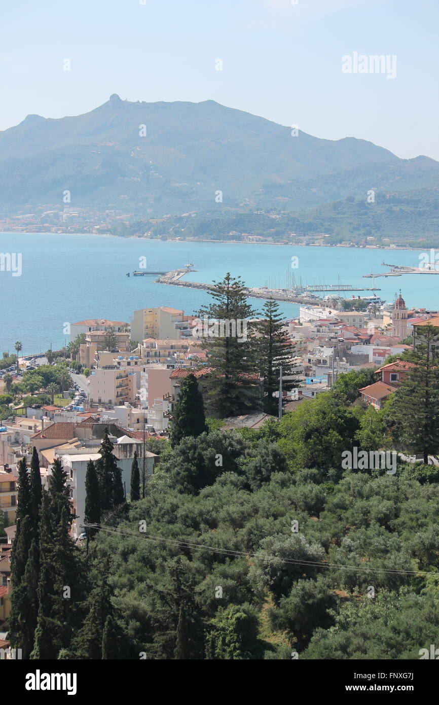 Zakynthos (Zante) town cityscape panorama of Greece city. Traveling ...