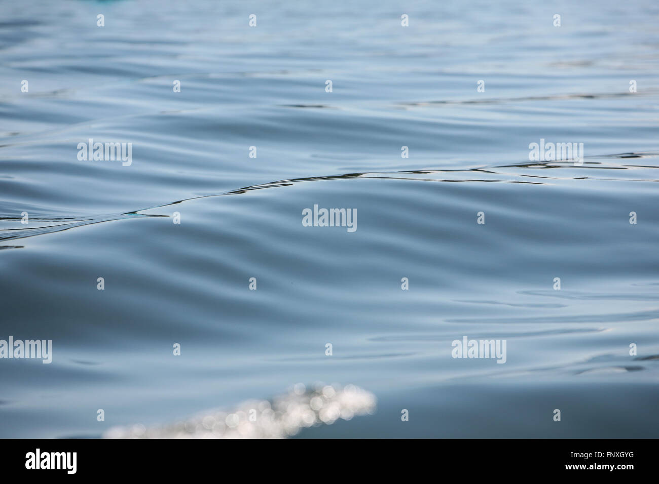a ripple created by a boat on a calm sea Stock Photo - Alamy