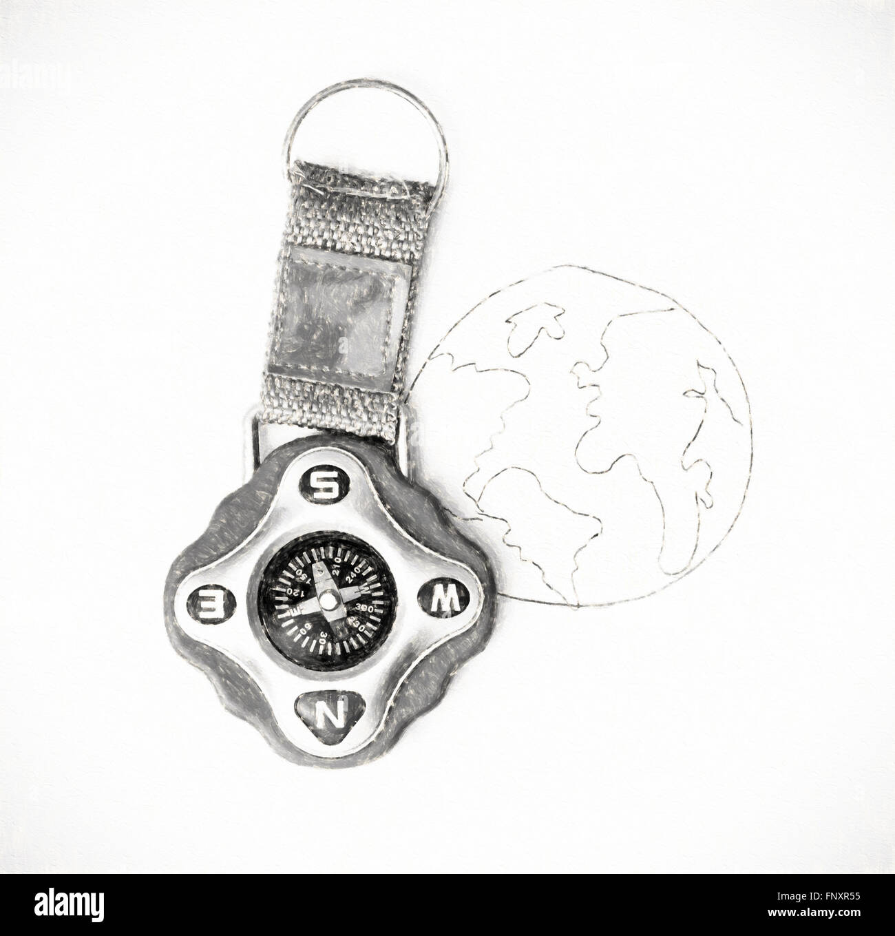 Illustration of compass and Earth map. Around the world Stock Photo - Alamy