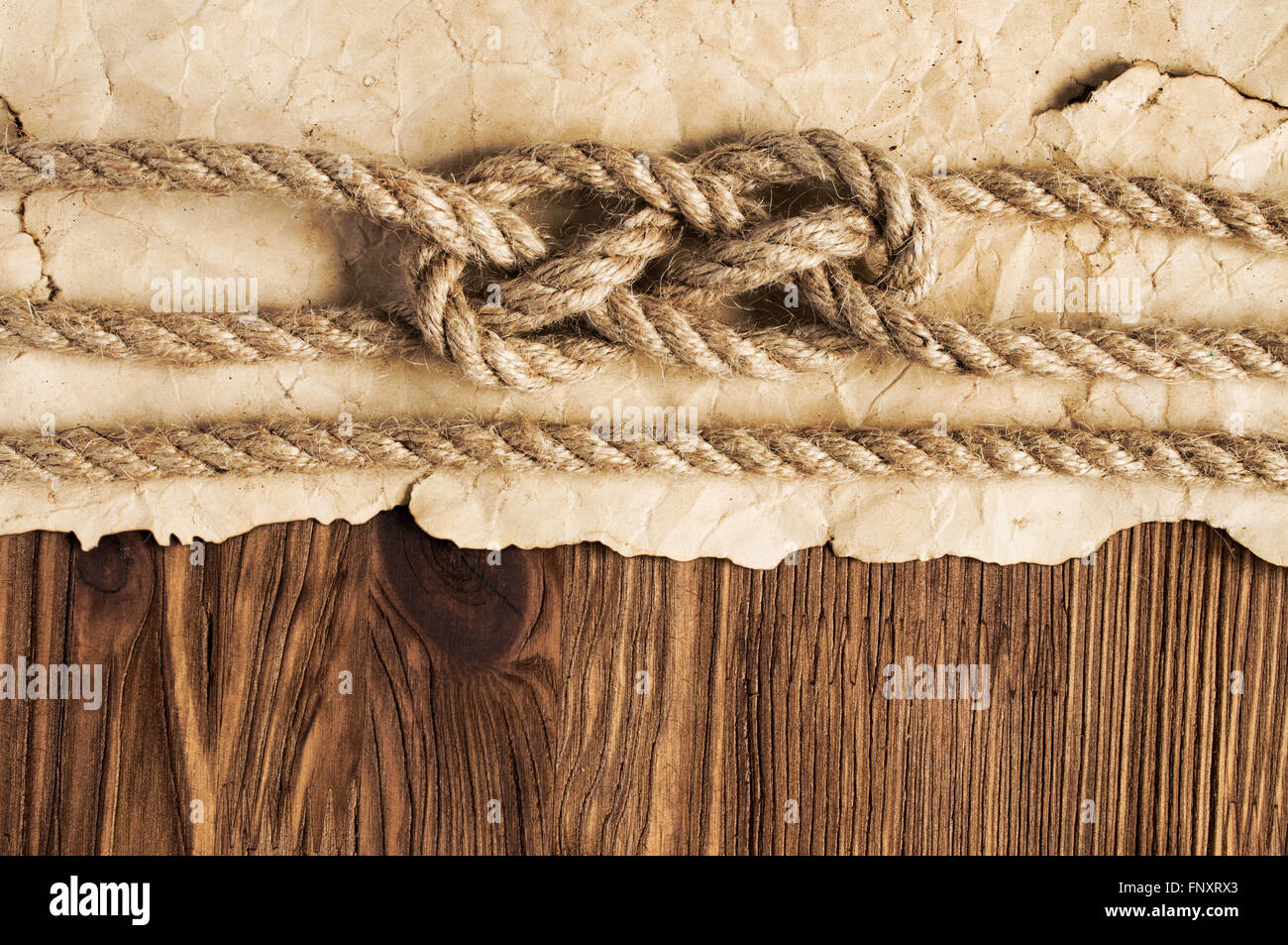 Nautical wooden background with old paper and rope Stock Photo - Alamy
