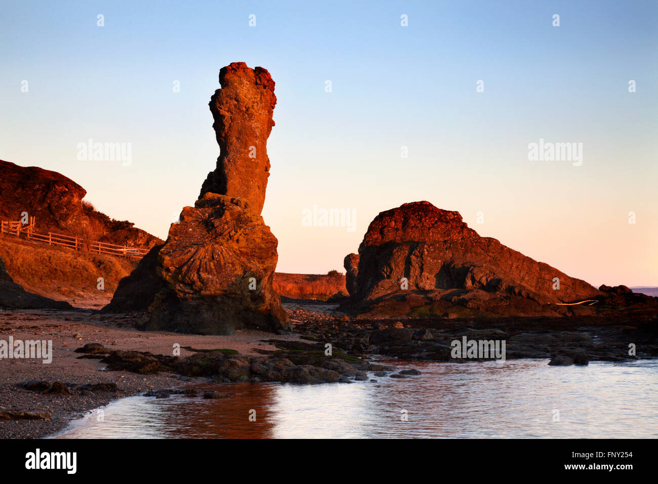 Rock and Spindle at Sunrise on the Fife Coast path near St Andrews Fife ...