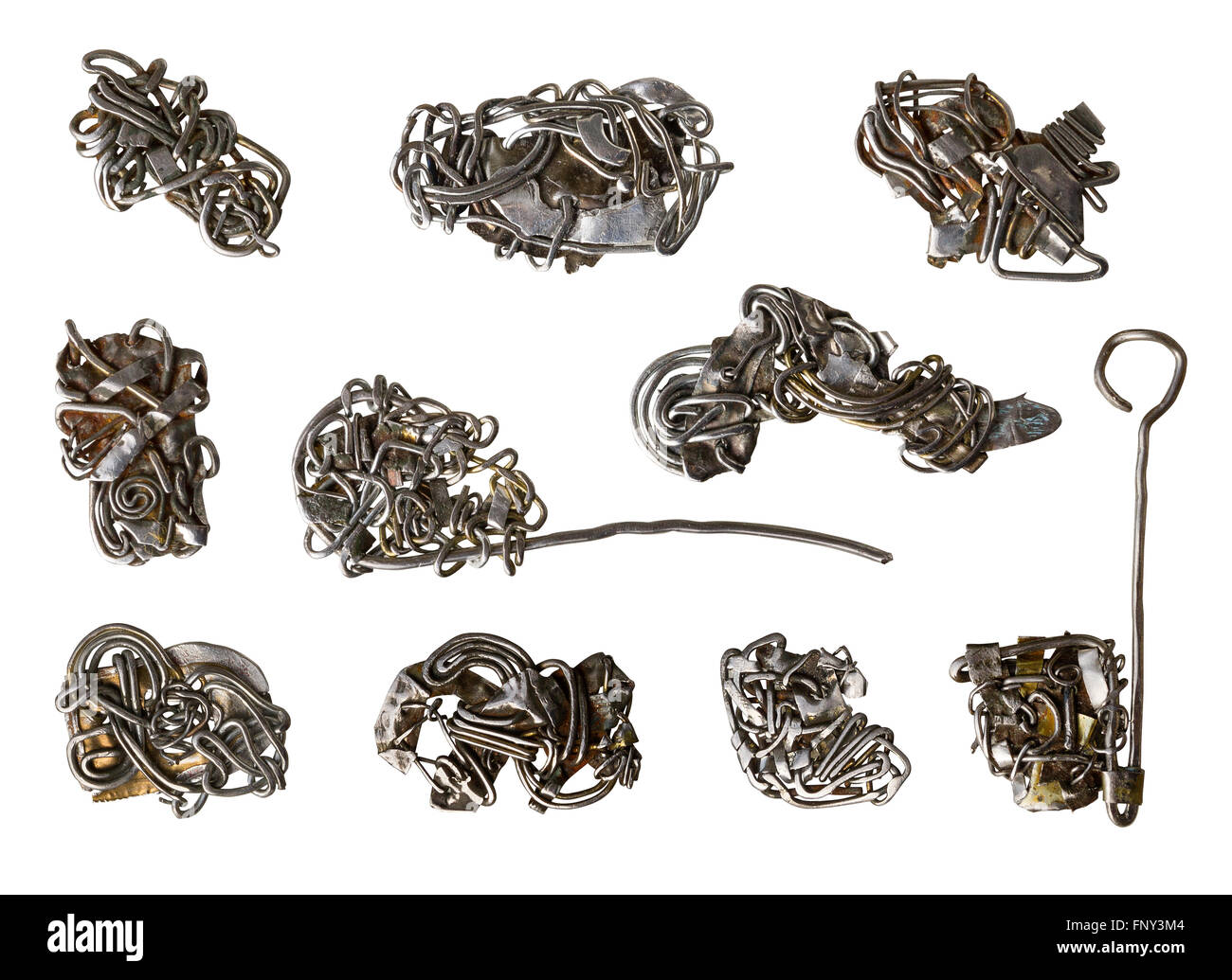 Handmade abstract steampunk rusty wire jewellery set. Isolated on white ...