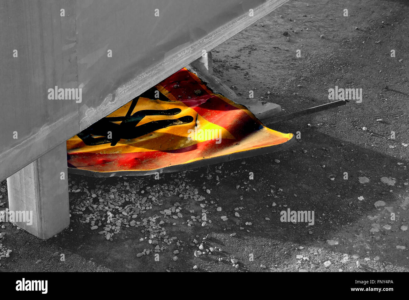 Crashed man at work road sign hi-res stock photography and images - Alamy