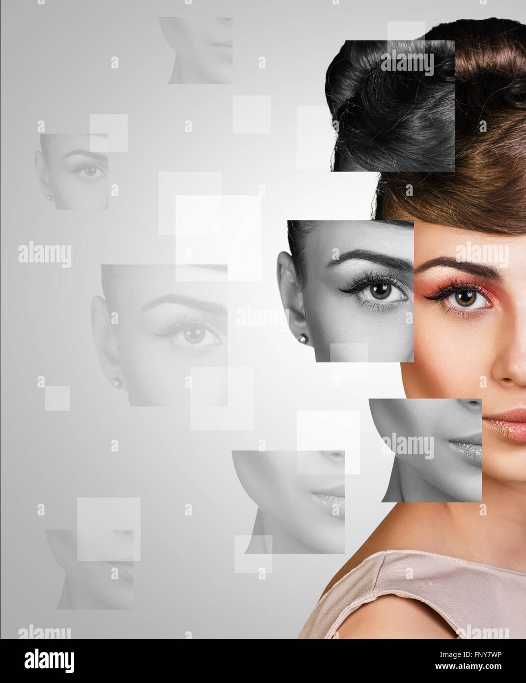 Perfect female face made of different faces. Plastic surgery concept ...