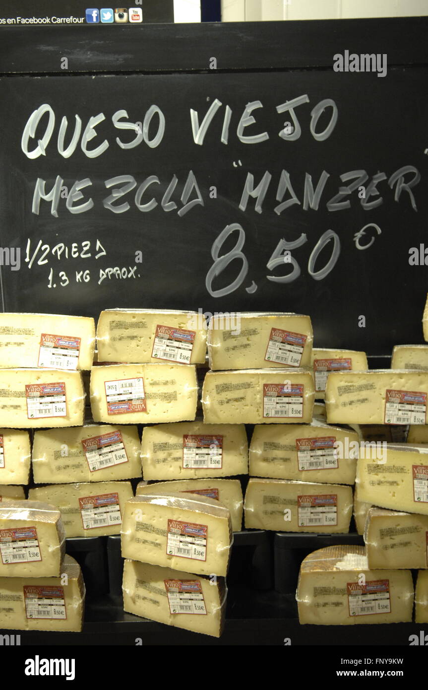 Carrefour Supermarket Cheese display with blackboard showing price ...