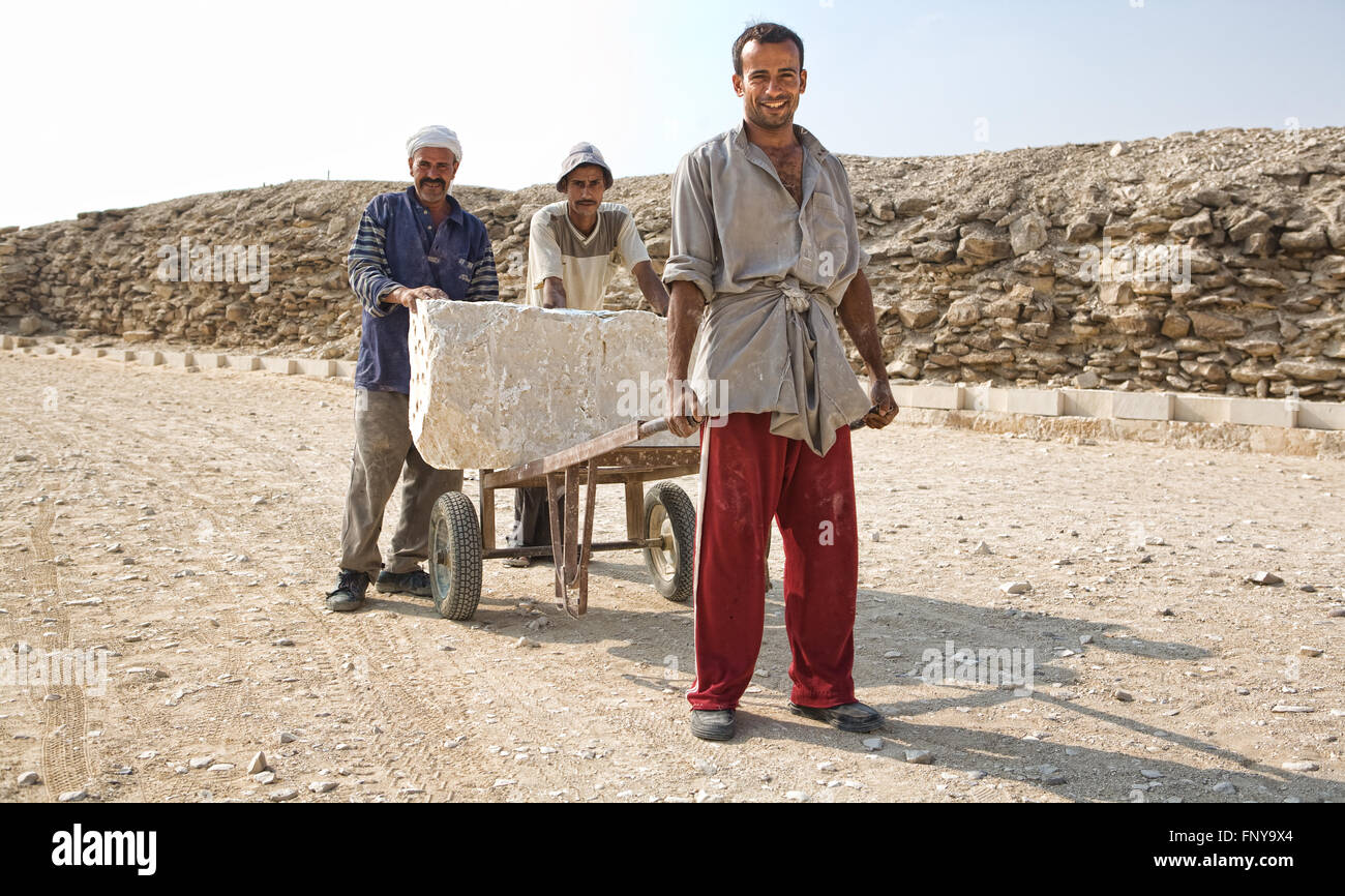 SAQQARA, EGYPT - JUL 21: Unidentified men work for restoration of ...