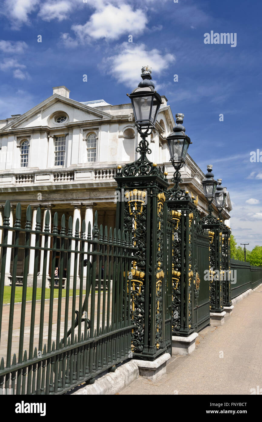 A decorative mermaid design on the metal gate at the Royal Naval ...