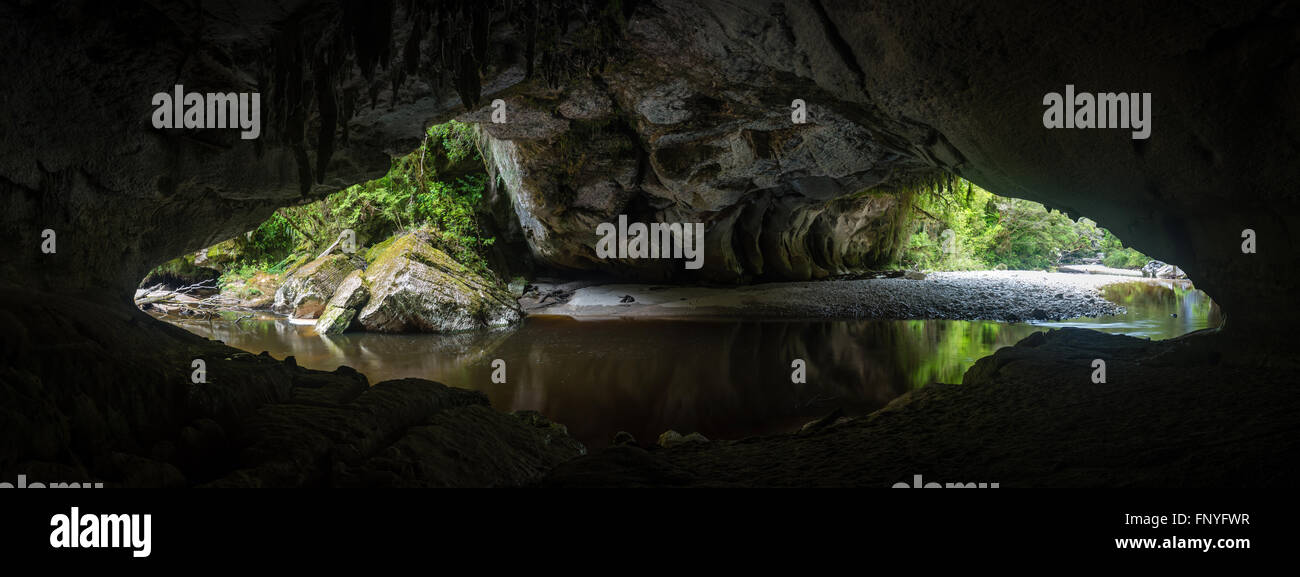 panorama of Moria Gate Arch from inside, Oparara river, Westcoast, New ...