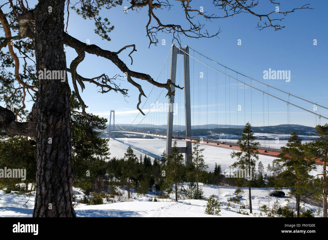 Winter view from the North side of the high coast bridge in the North ...