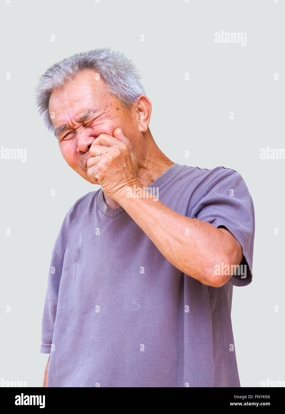 old man use hand covered mouth pretending toothache Stock Photo - Alamy