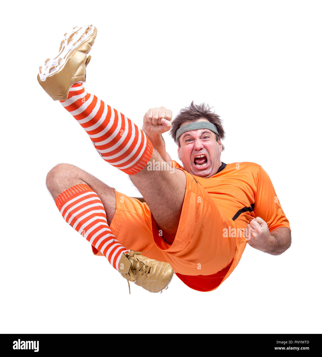 Soccer football player kicking isolated on a white background Stock ...