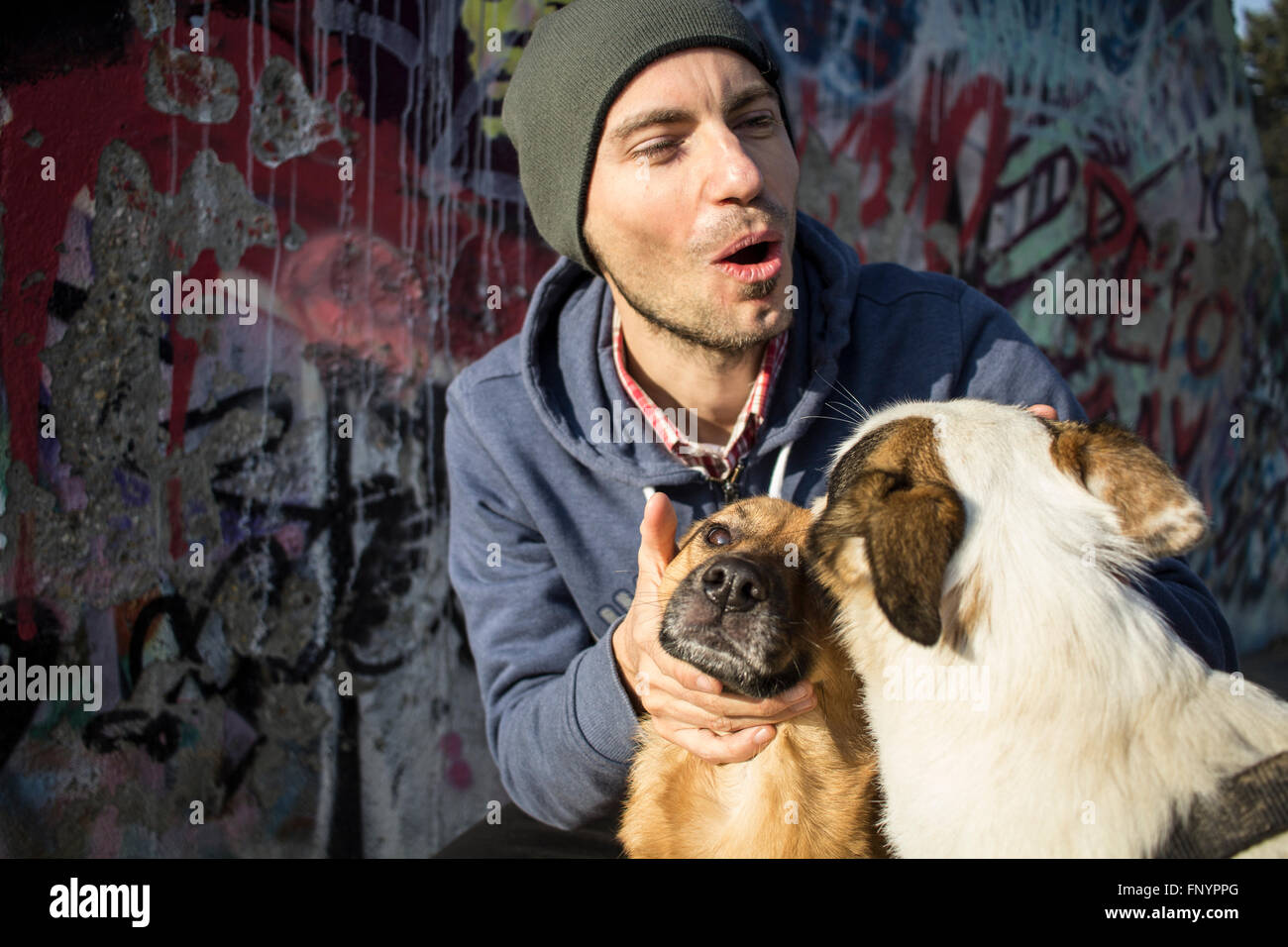 White boy with two dogs Stock Photo - Alamy
