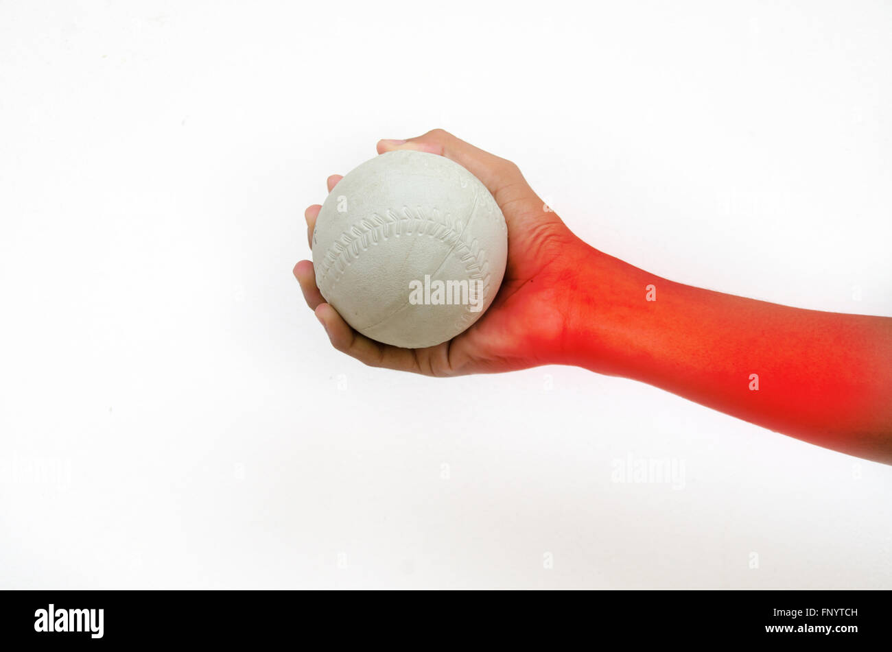 hand of children injury with baseball catching on white background ...